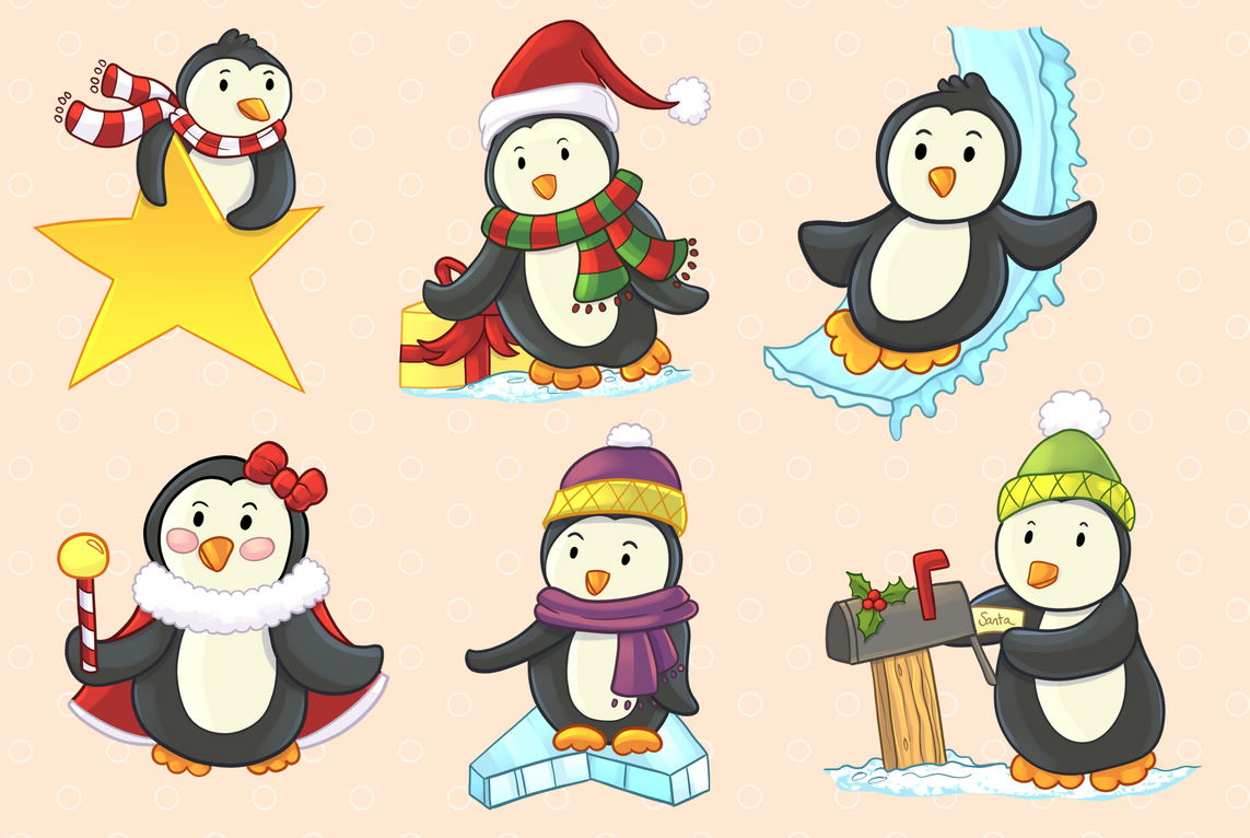 Winter Penguins Clip Art Collection
