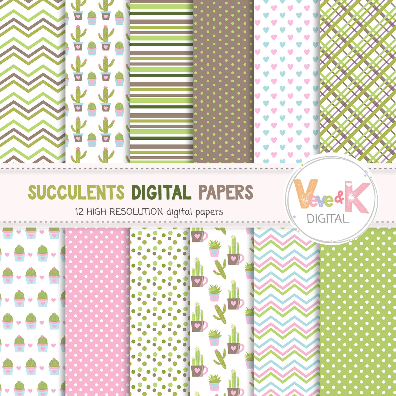 Cacti Digital Paper Pack, Cute Cacti Digital Papers, Cacti Background ...