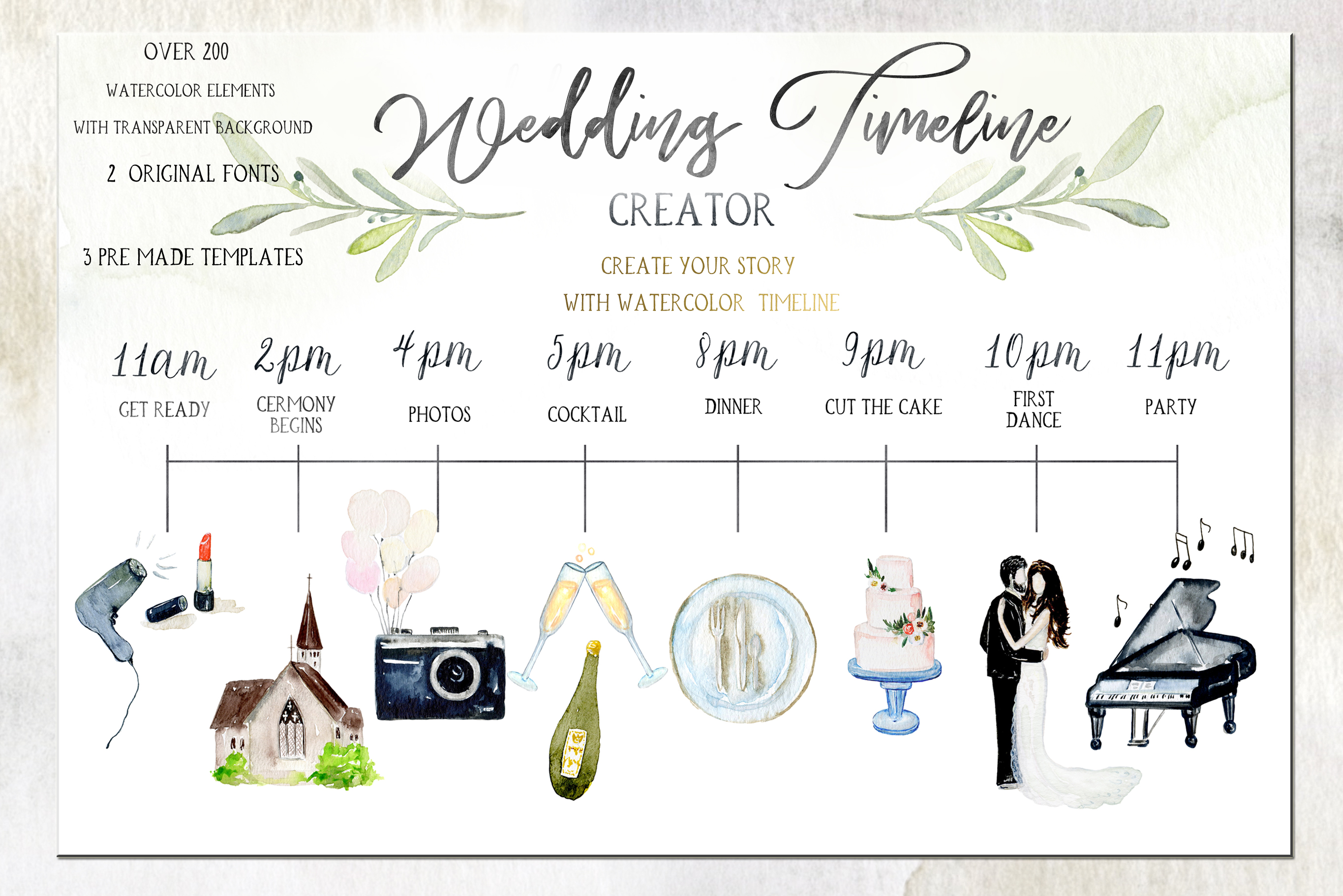 Wedding watercolor timeline & story creator