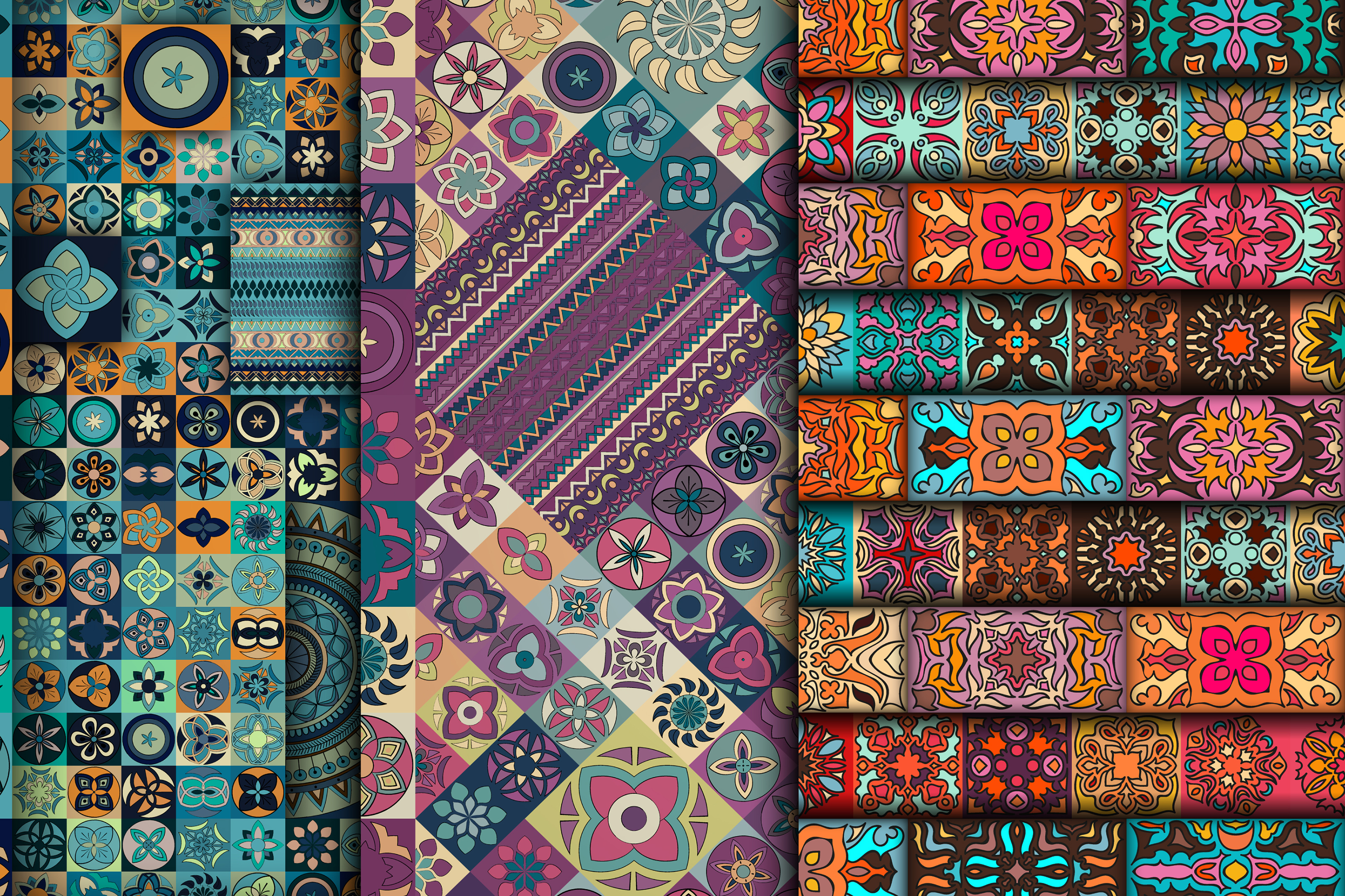 Tile mosaic seamless patterns collection (110438) | Patterns | Design ...
