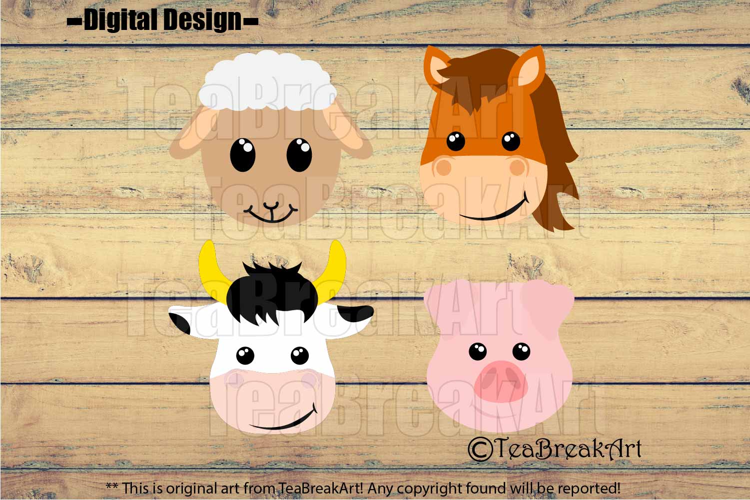 Farm Animal Faces Digital Cutting Files ClipArt