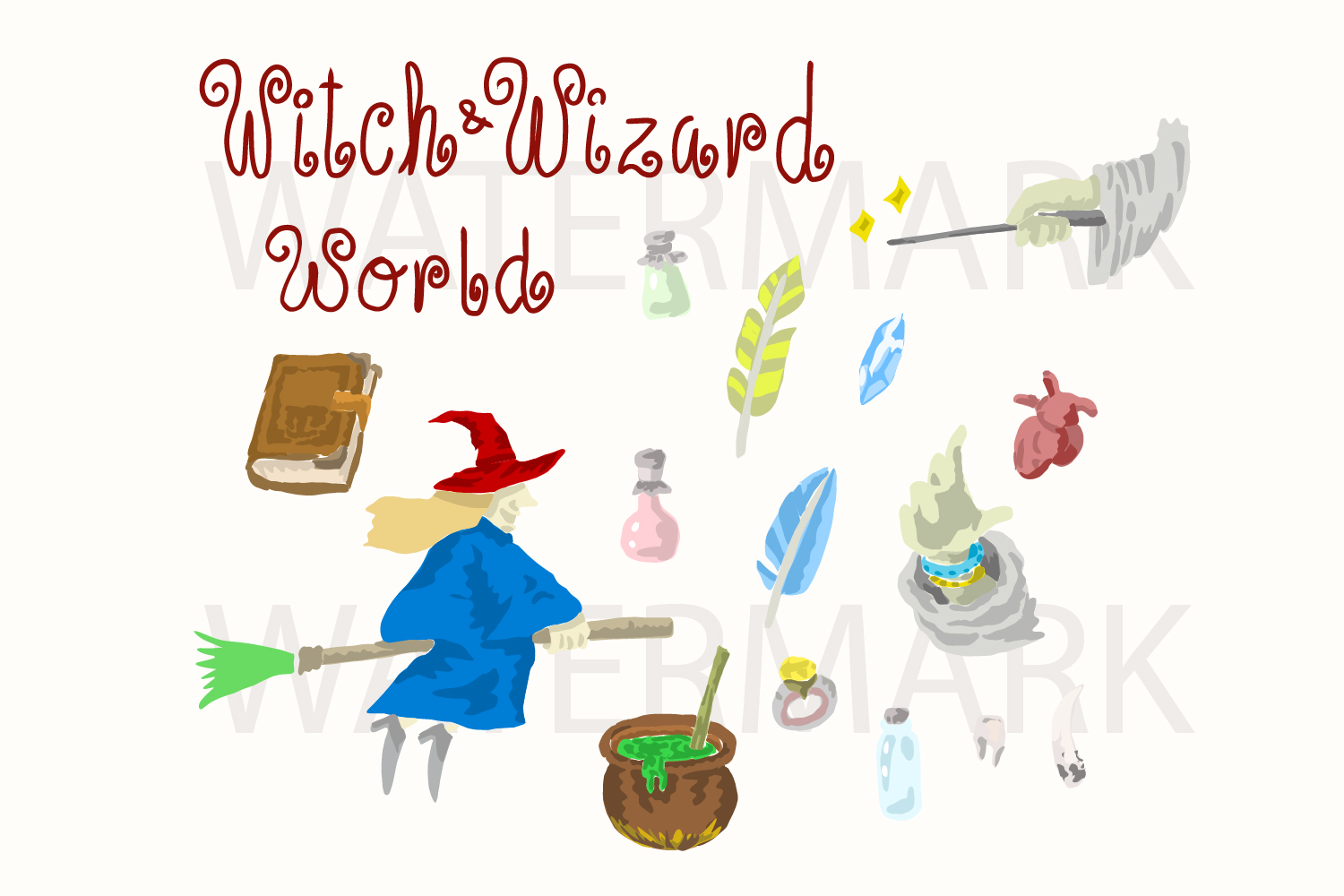Witch and Wizard Elements - JPG PNG SVG eps - Color + Outline Version ...