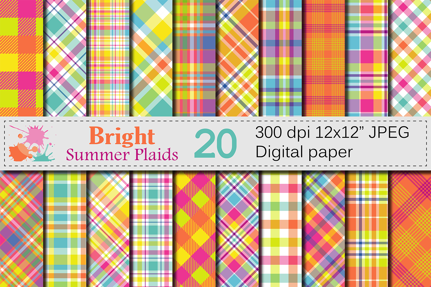 Bright Summer Plaid Digital Paper / Summer Multicolored Plaid ...
