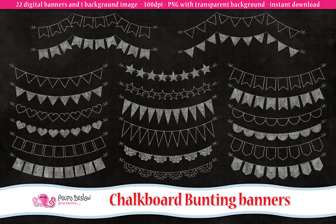 Chalkboard Bunting Banners clip art