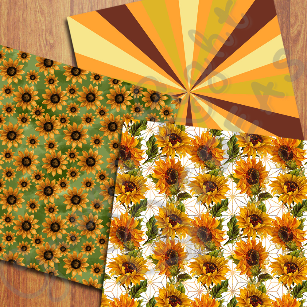 Sunflower Digital Papers, Vintage Sunflowers Scrapbook Papers