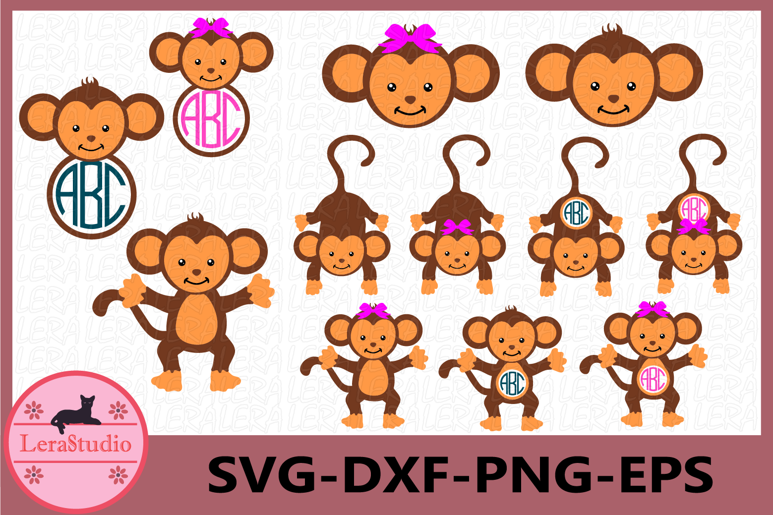 Monkeys SVG, Girl Monkey Svg Cut Files, Monkeys Monogram