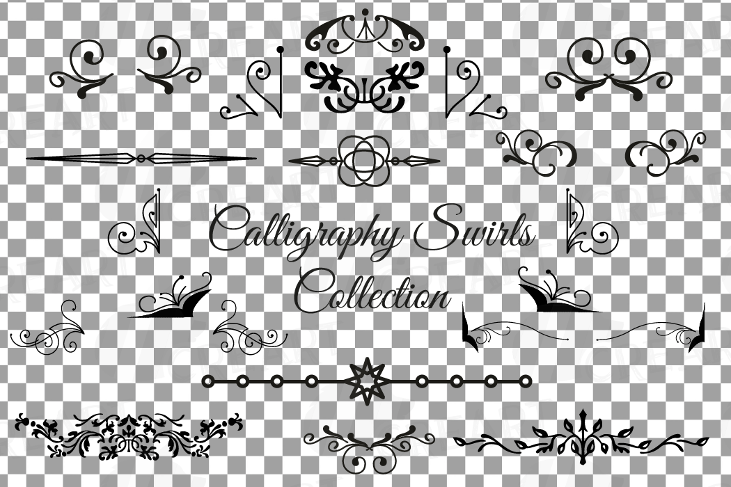 Calligraphy Swirls Clip Art, Calligraphic Doodles, svg, png (109414 ...