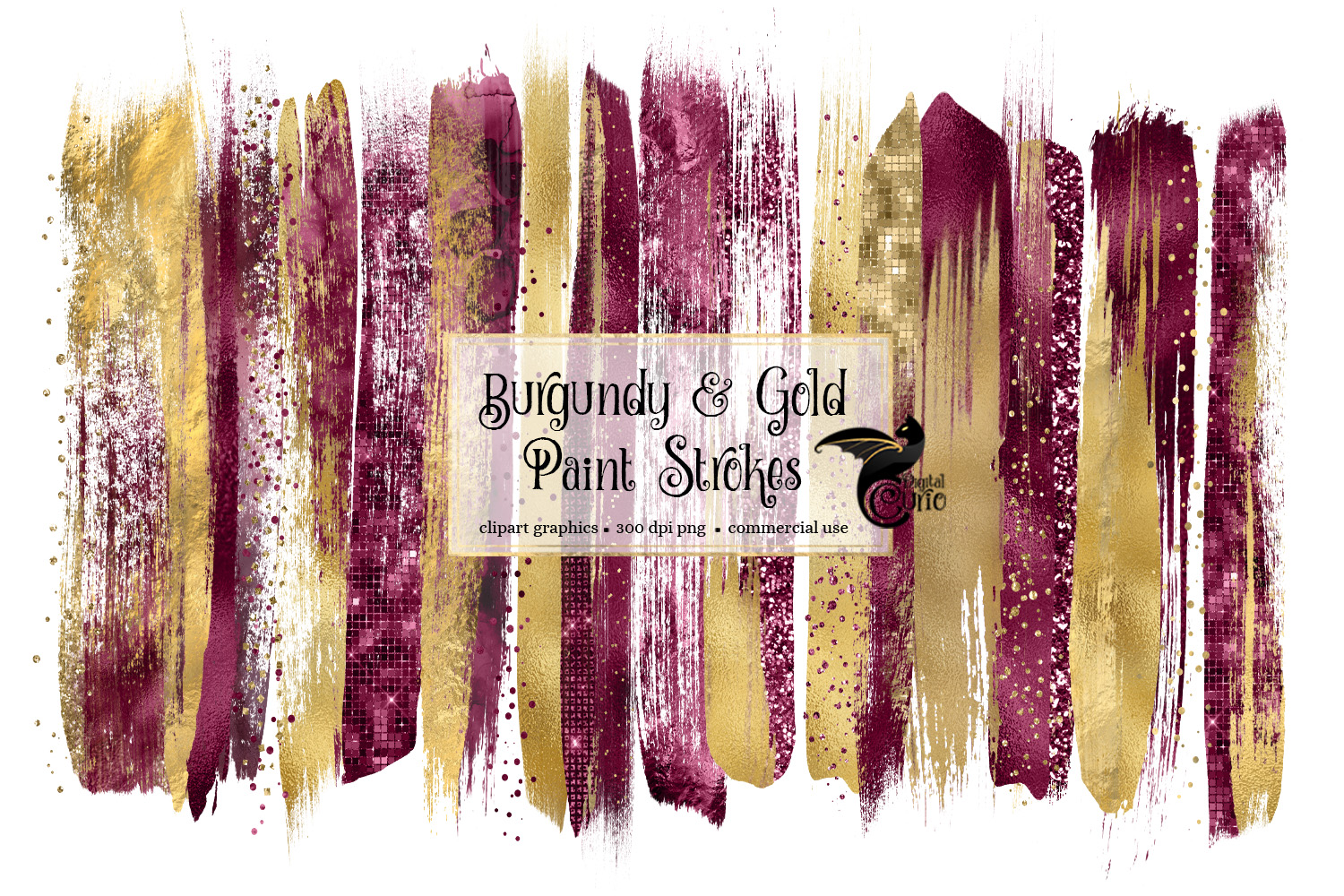 Burgundy and Gold Brush Strokes Clipart