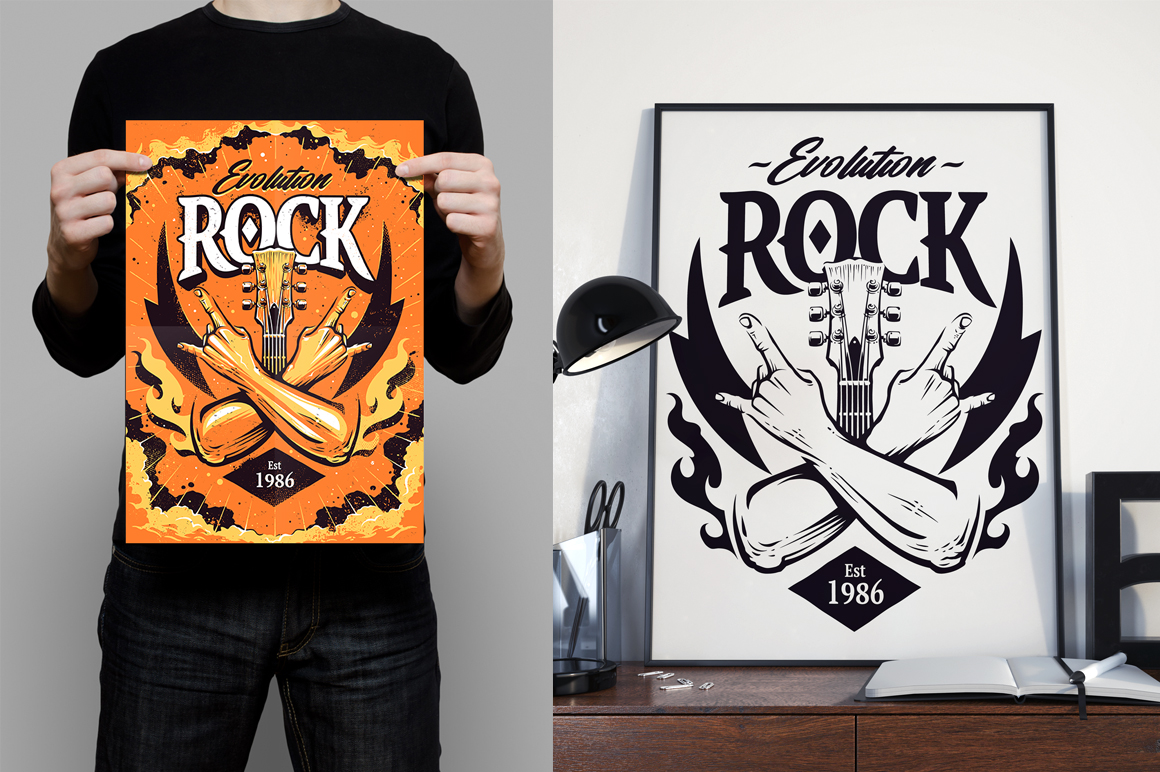 Rock Print Design | Vector Art (129886) | Flyers | Design Bundles