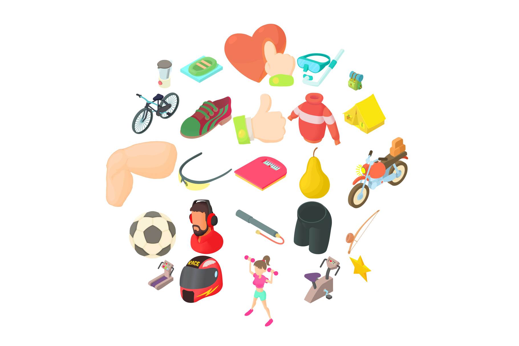 Stamina icons set, cartoon style