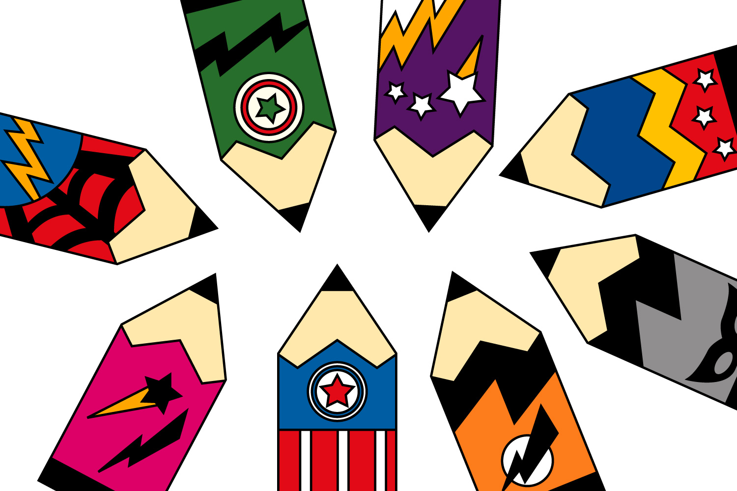 Superhero pencils graphics and illustrations