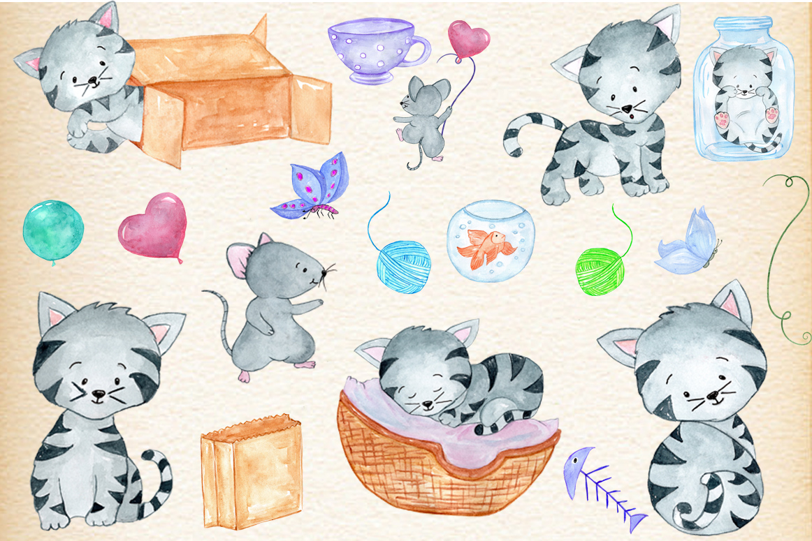 Watercolor Cats clipart