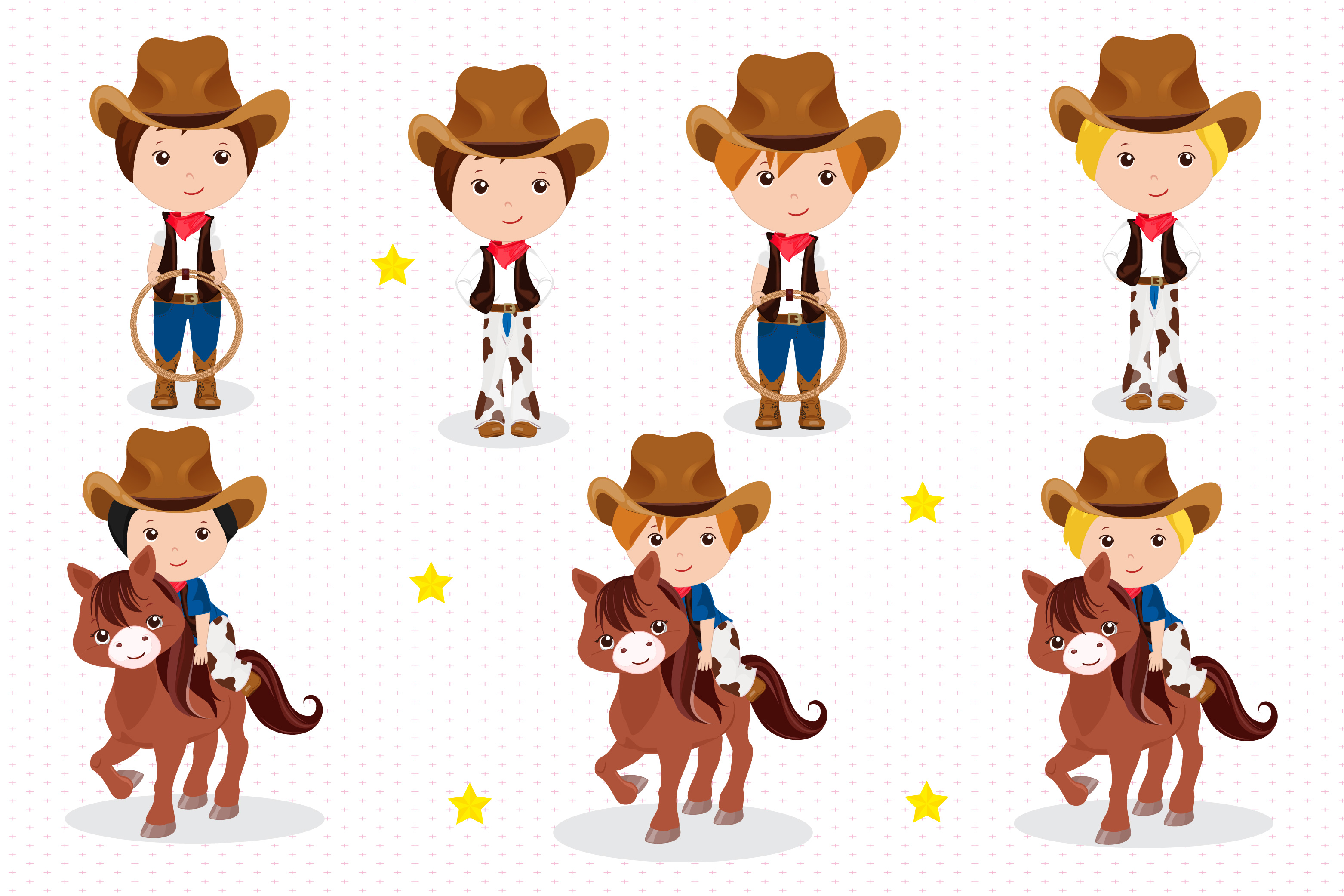 Cowboy illustration, Cowboy digital papers