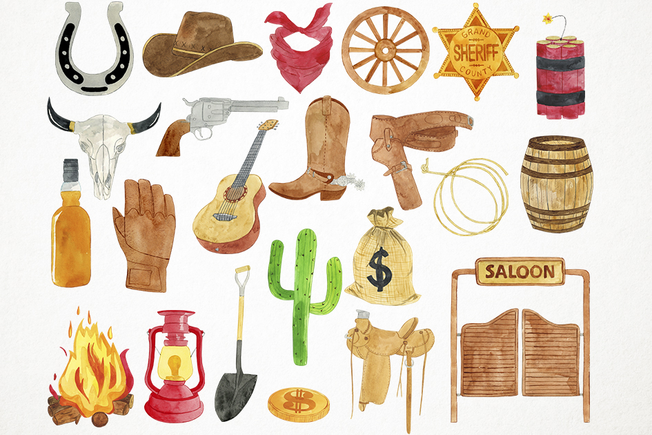 Watercolor Western Clipart, Western Clip Art, Cowboy Clipart (259945 ...