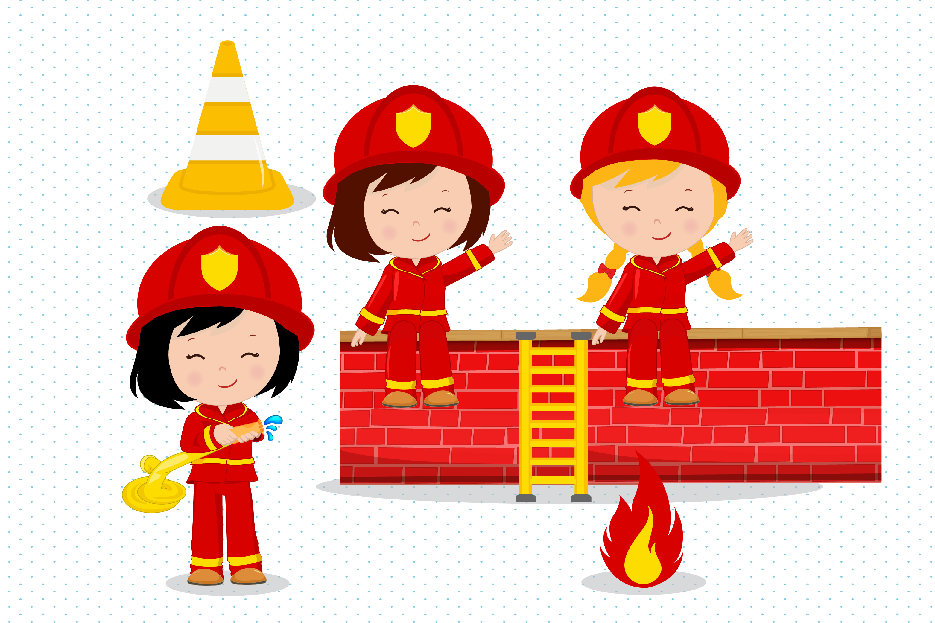 Firefighter girl illustrations, Firefighter girl graphics (25089 ...