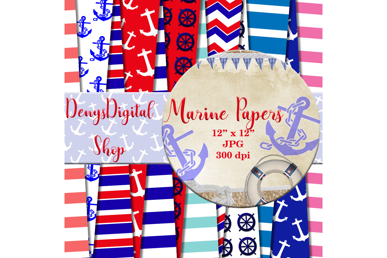 Nautical Digital Paper - Scrapbooking Papers, Marine, SALE