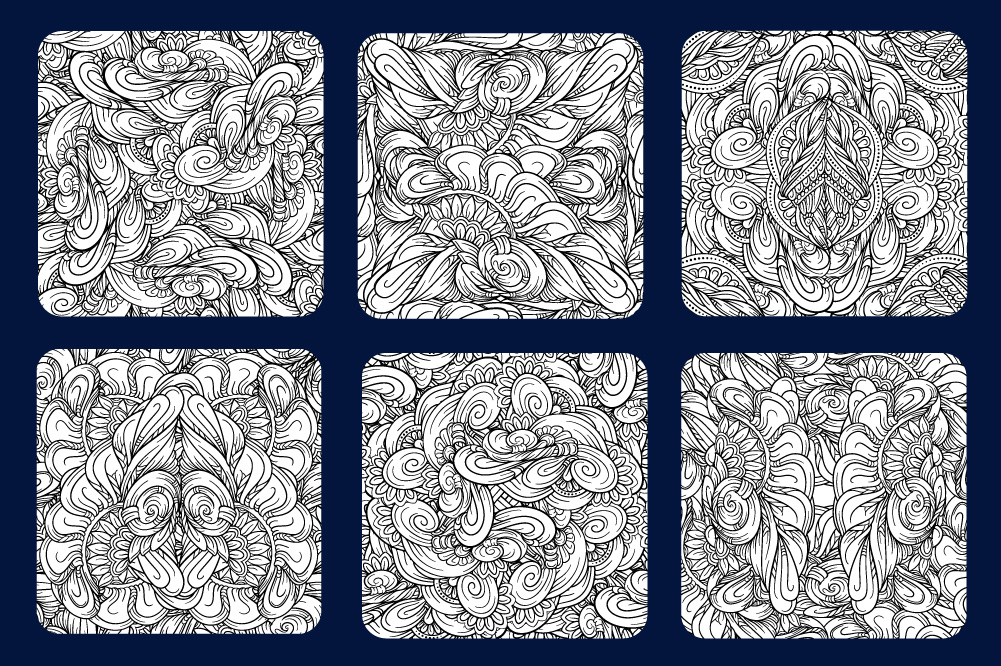 Black and white fancy patterns set