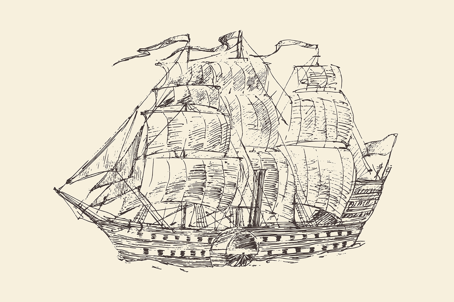 Set of engraved style ships