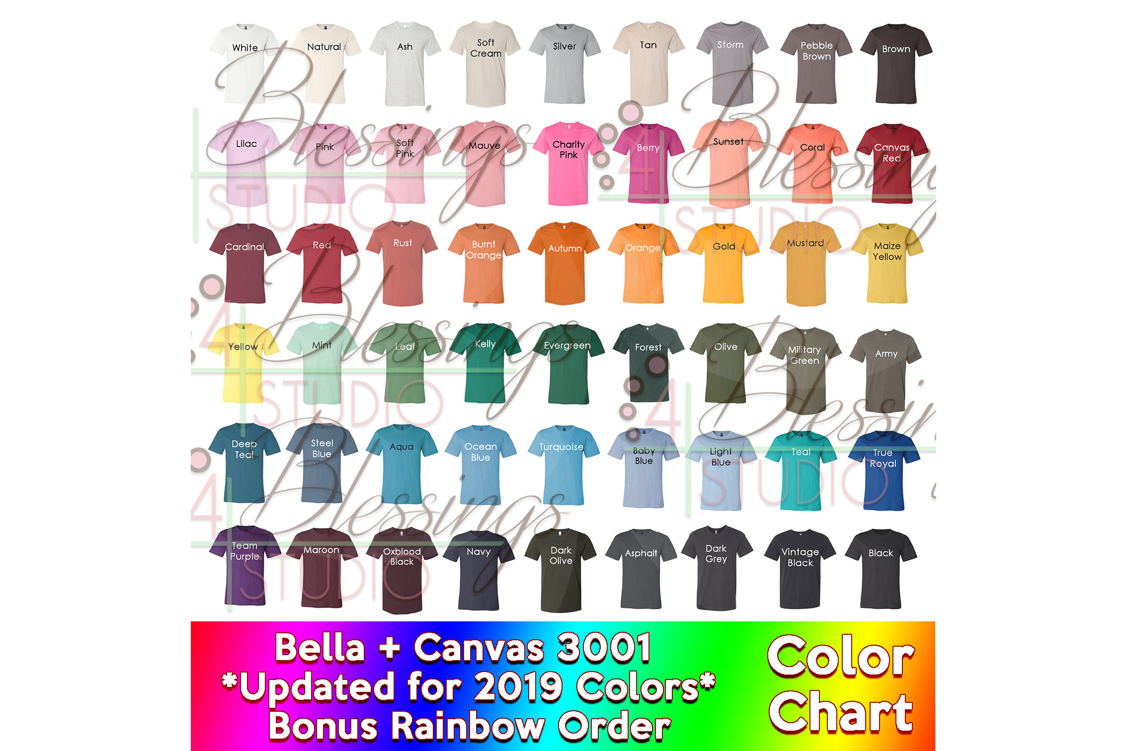 Bella Canvas 3001 Color Chart 2019 Updated PSD JPG Editable 261810 