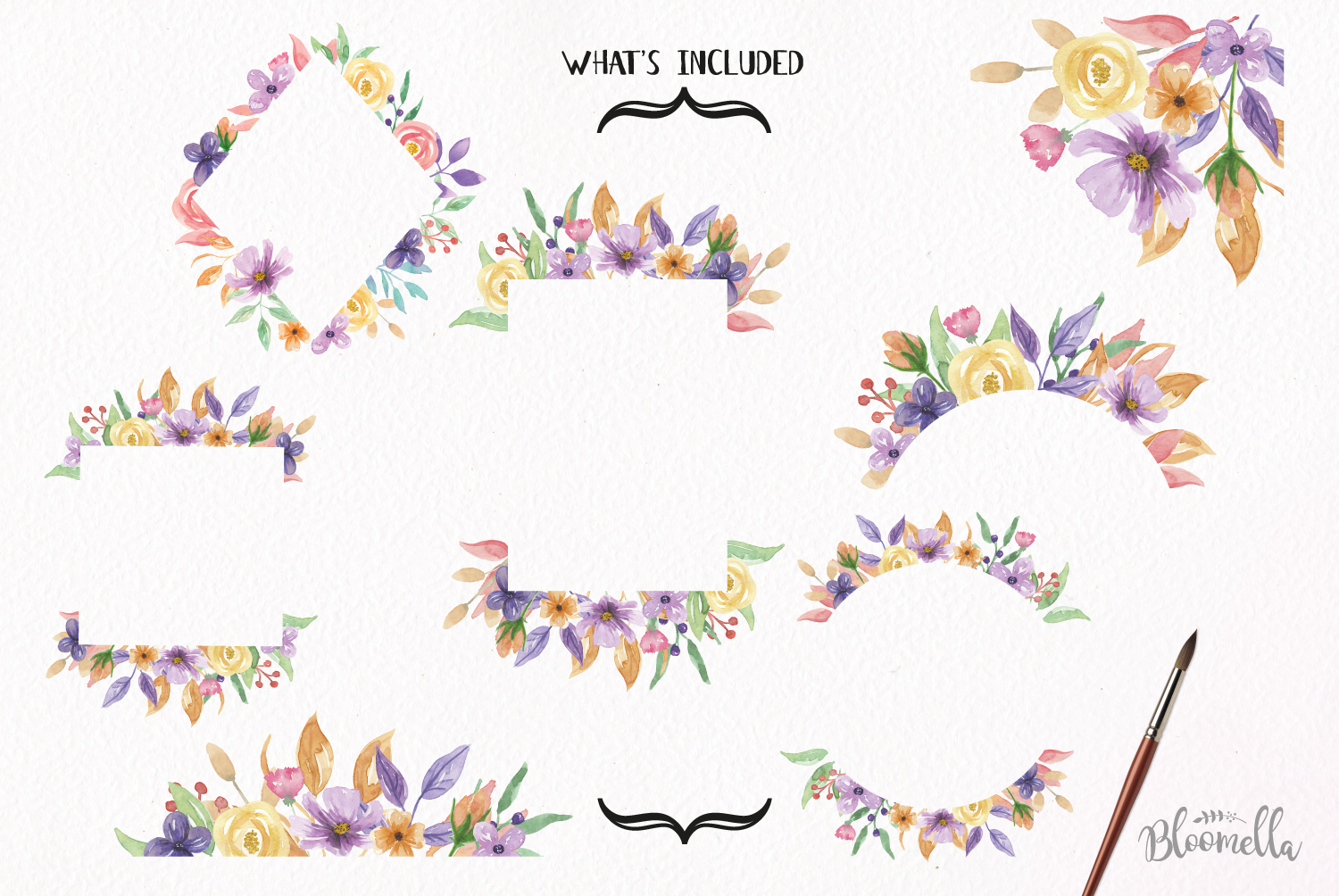 Petal Ombre Frames Watercolor Clipart Border Purple Flowers Florals
