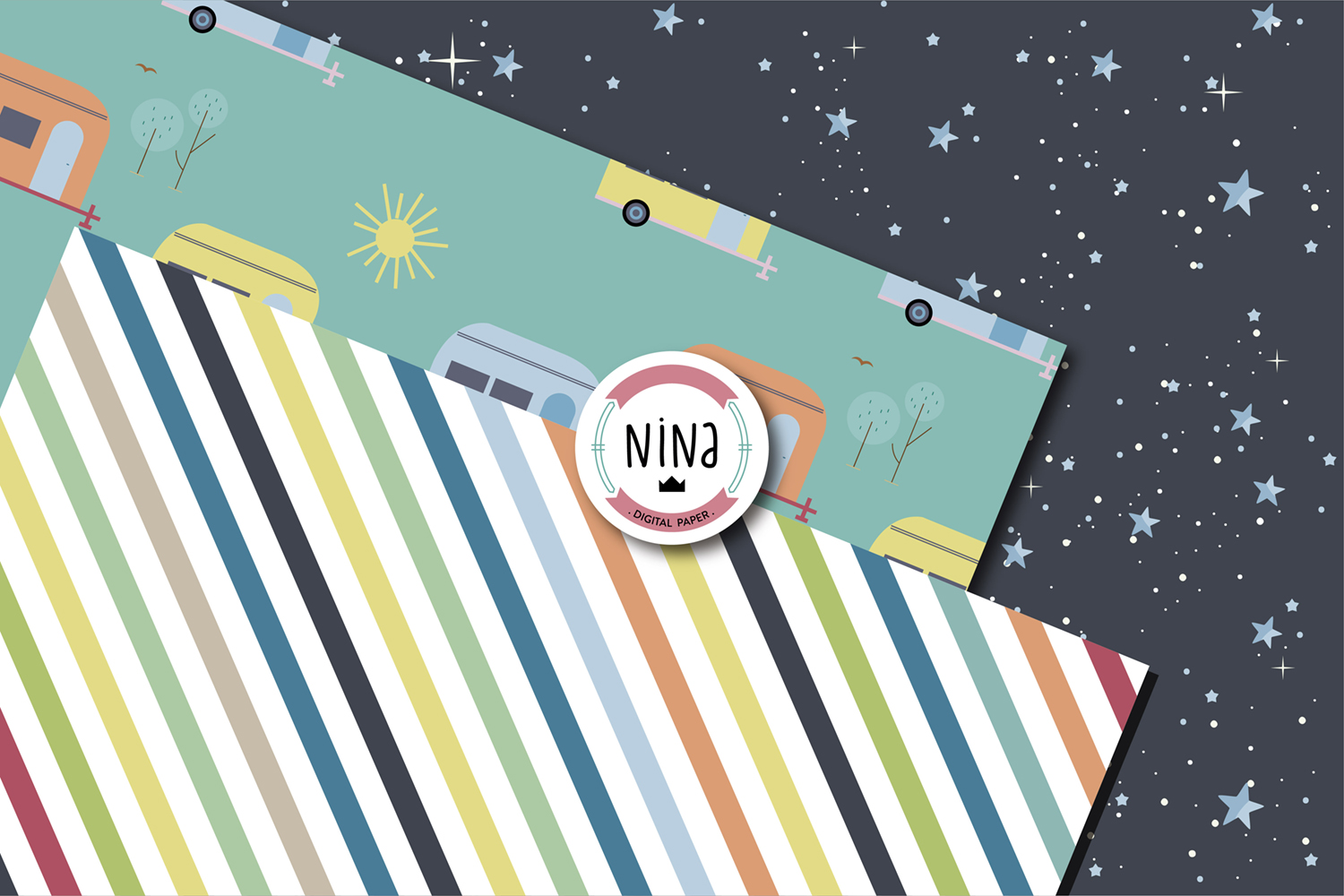 Camping Digital Paper, camping paper, happy camper