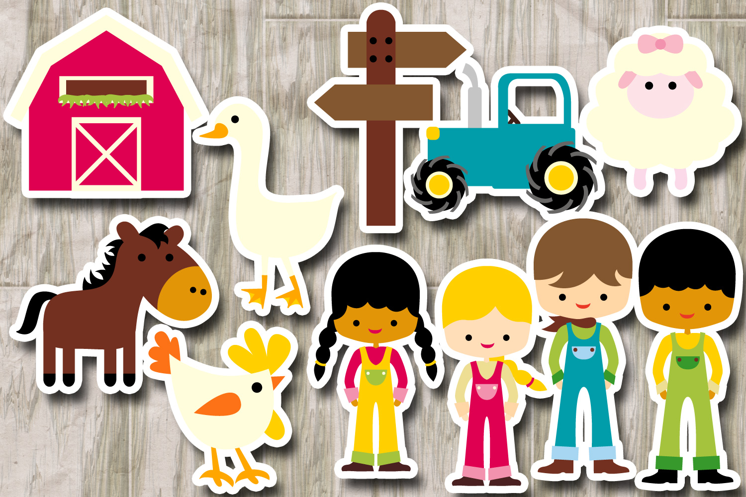 Barnyard, little farmer, barn house, farm animals, tractor