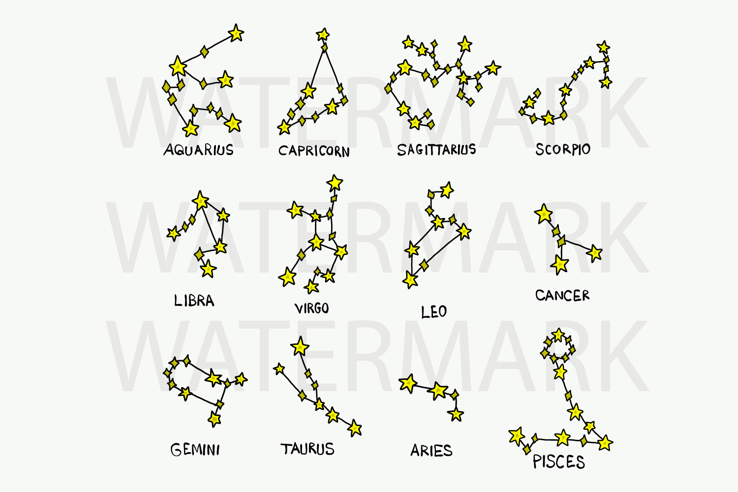 Star Map of 12 Zodiac - SVG/JPG/PNG Hand Drawing (83233 ...