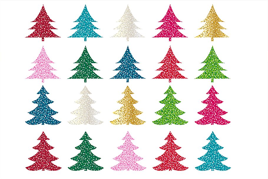 Glitter Christmas Trees Clipart (160554) | Illustrations | Design Bundles