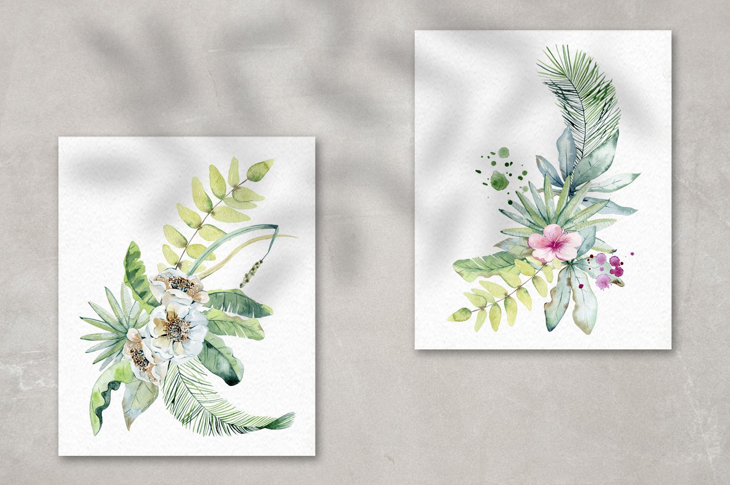 Tropical summer. Watercolor set.