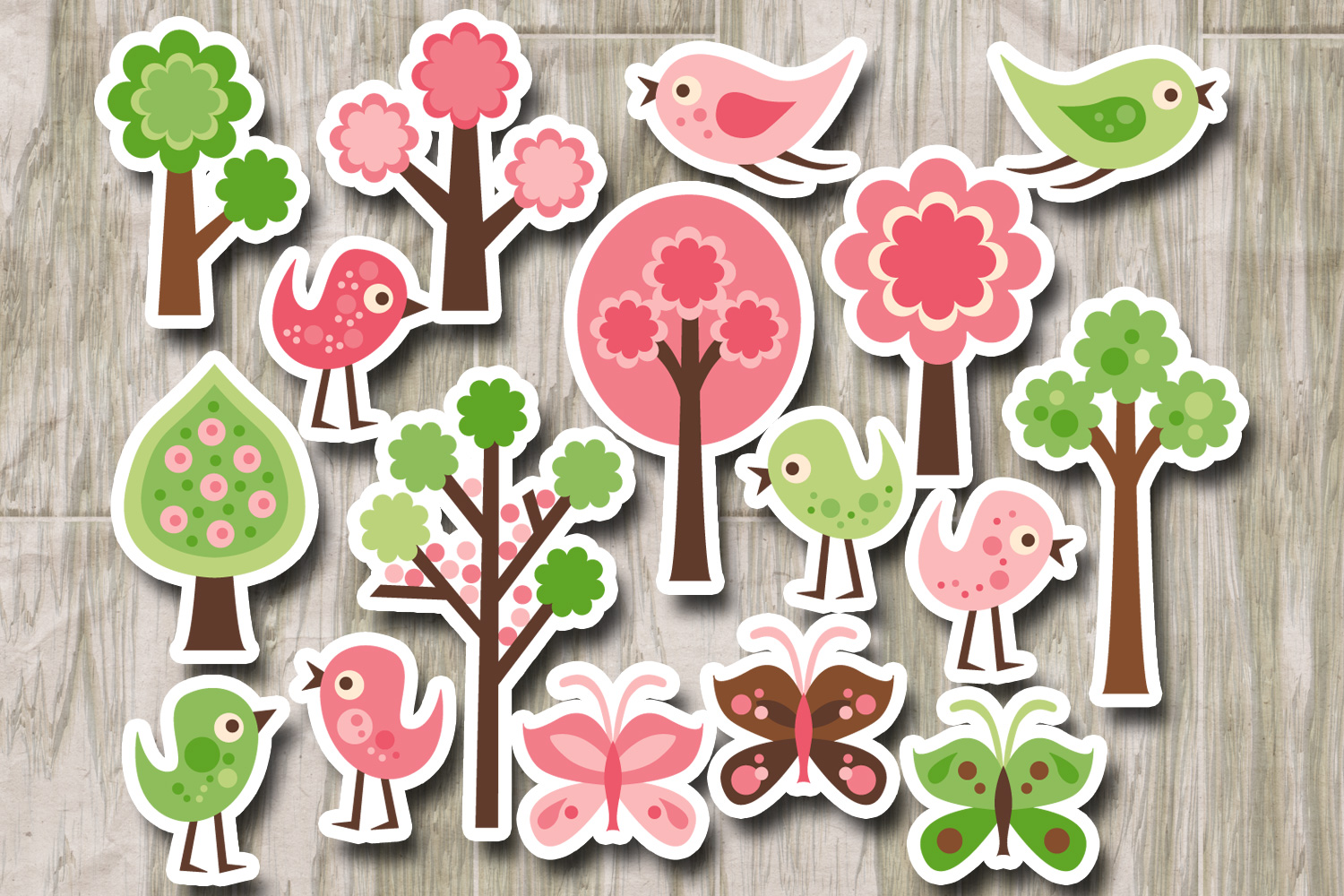 Birds and trees clip art graphics