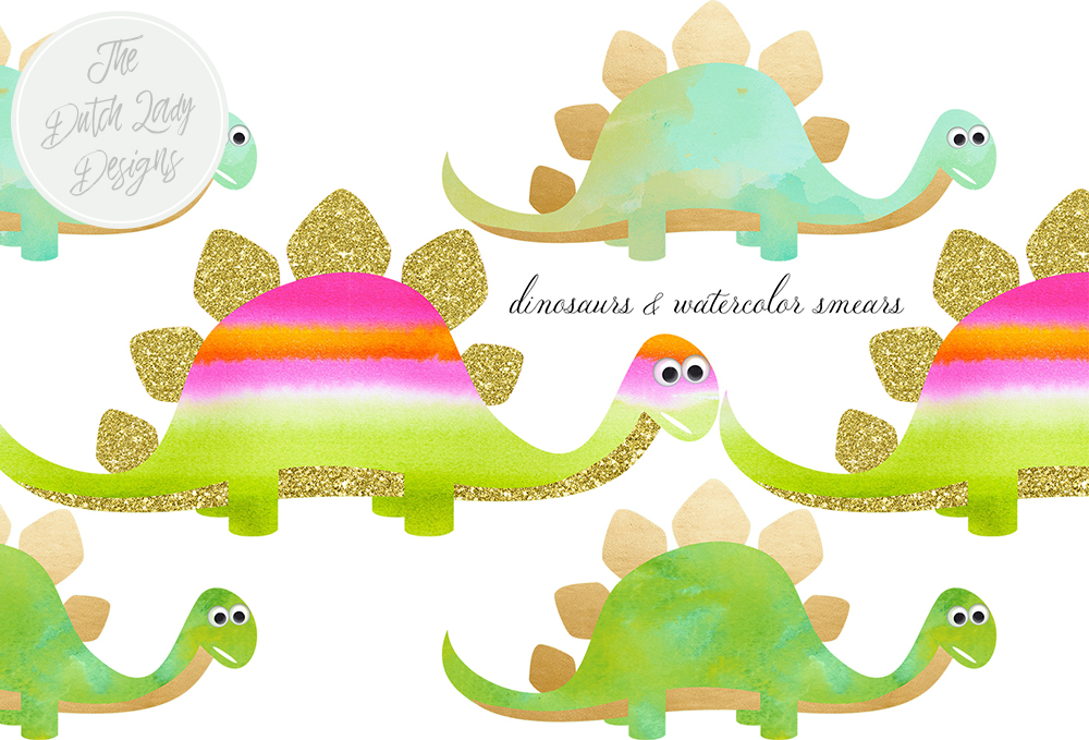 Rainbow Dinosaur Clipart Set