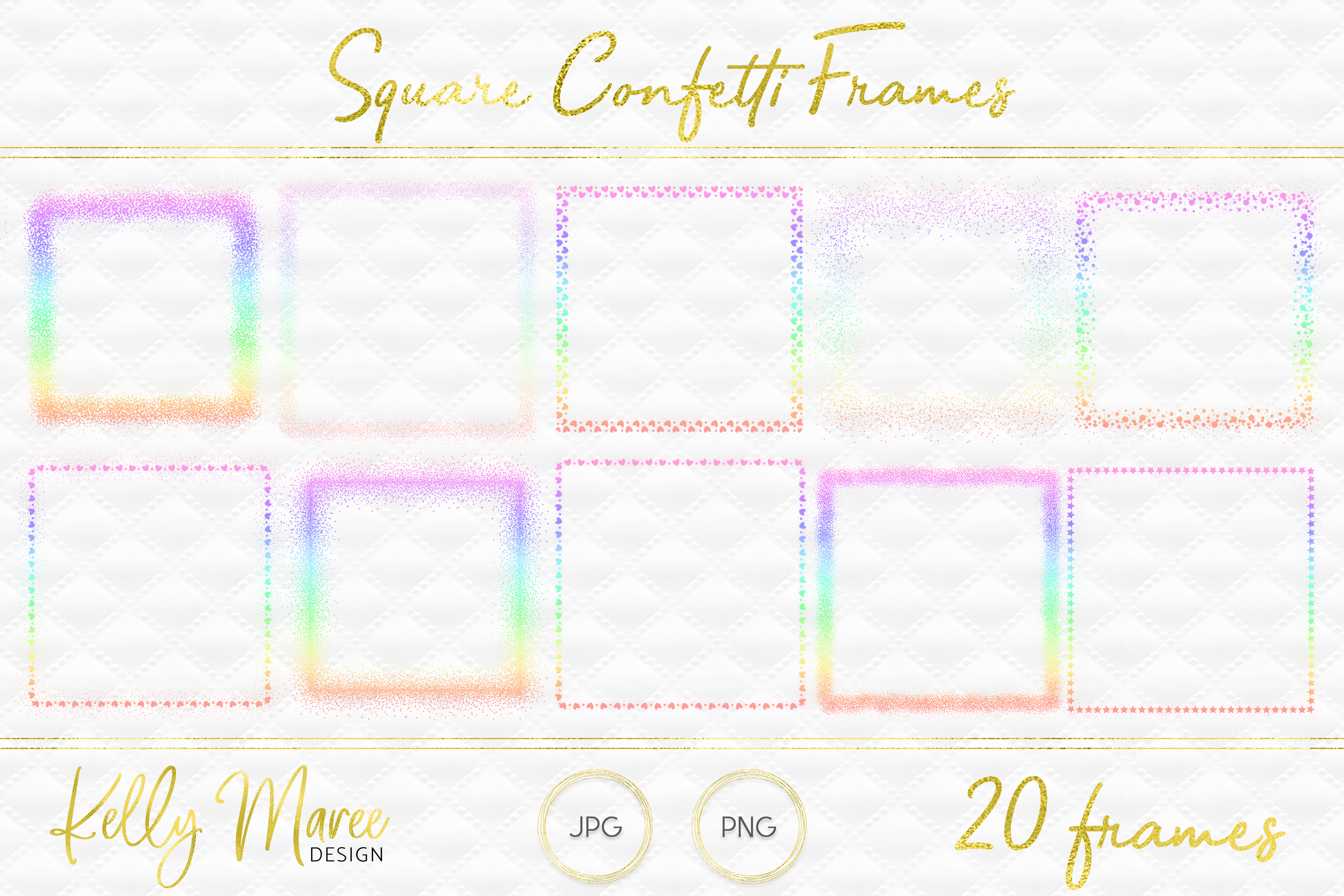 Pastel Rainbow Square Confetti Frames