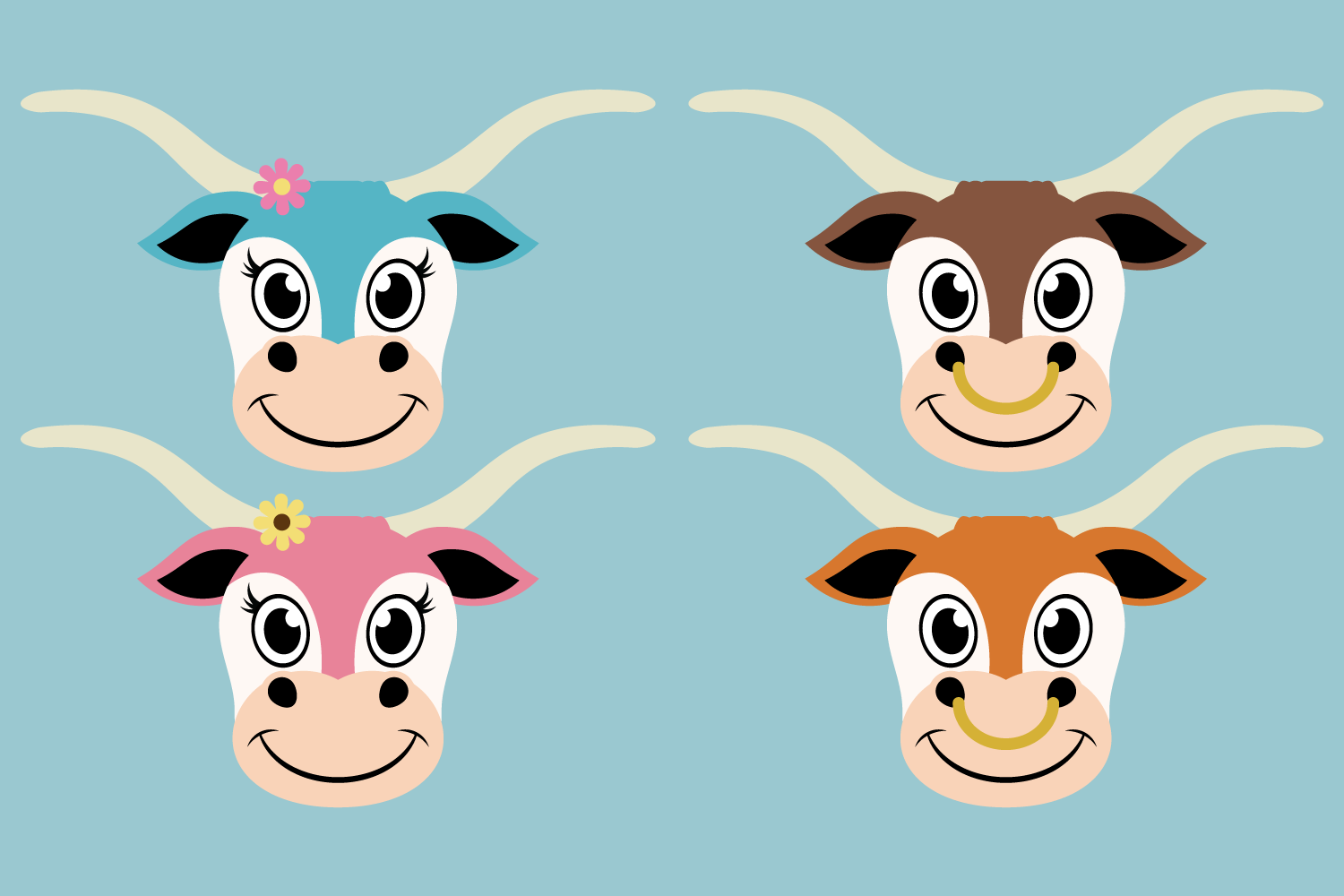 Cute Cow Clipart Bundle, Happy Cow Faces, PNG, JPEG, EPS (378927 ...