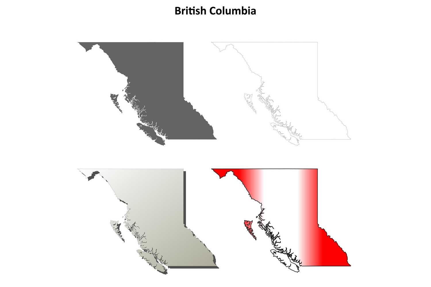 British Columbia blank outline map set