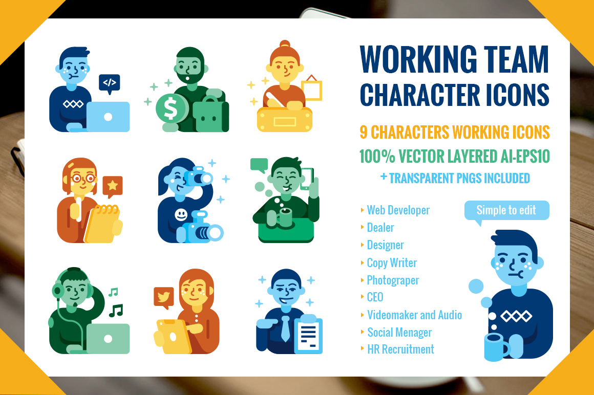 Working Team 9 Characters Icons