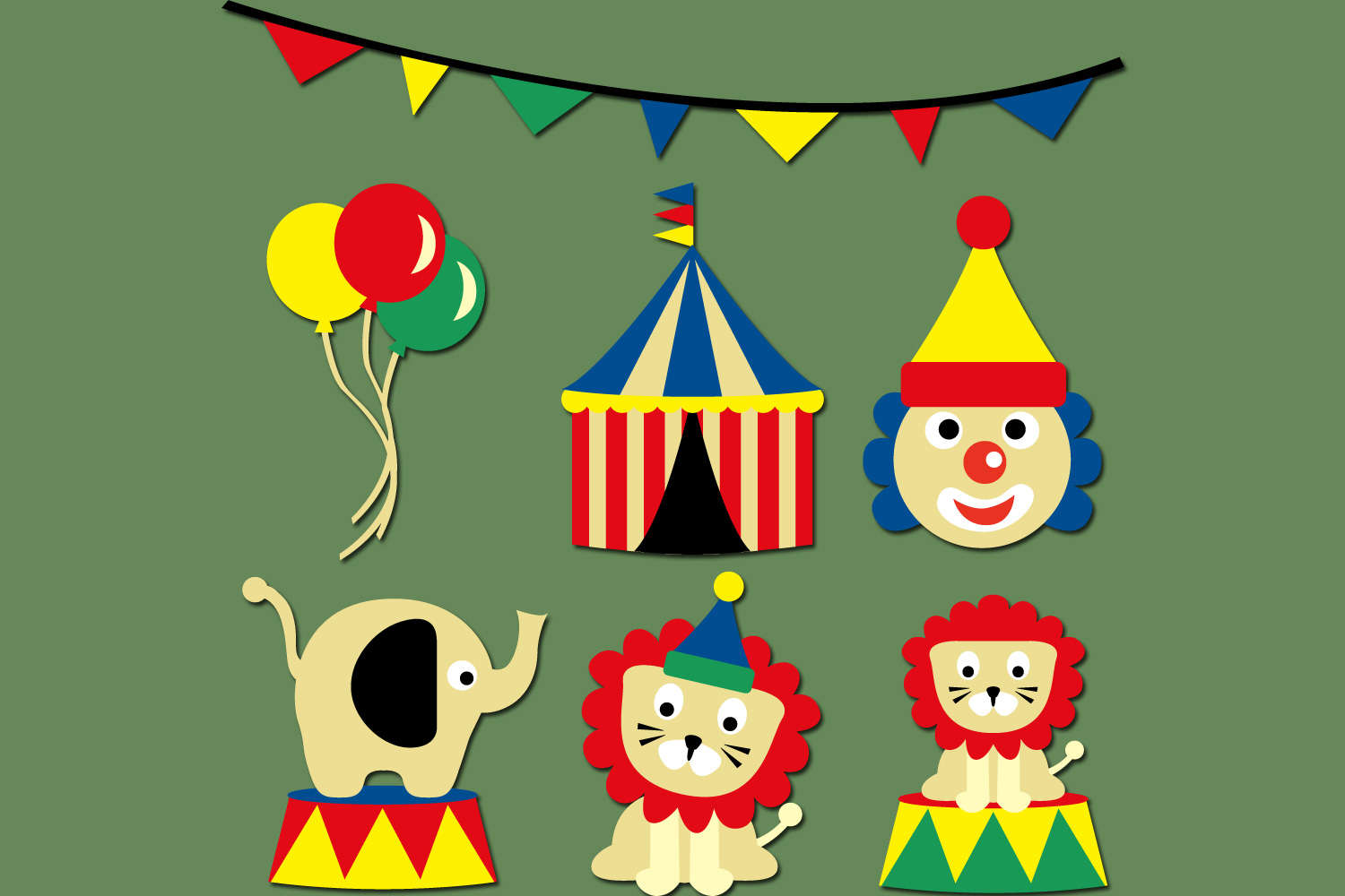 Circus graphic illustrations - tent, lion, clown