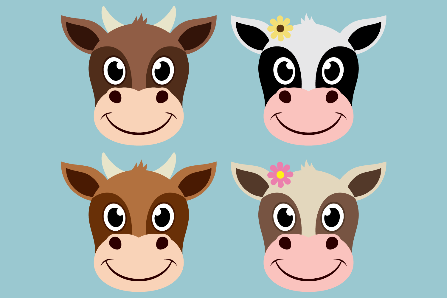 Cute Cow Clipart Bundle, Happy Cow Faces, PNG, JPEG, EPS (378927 ...