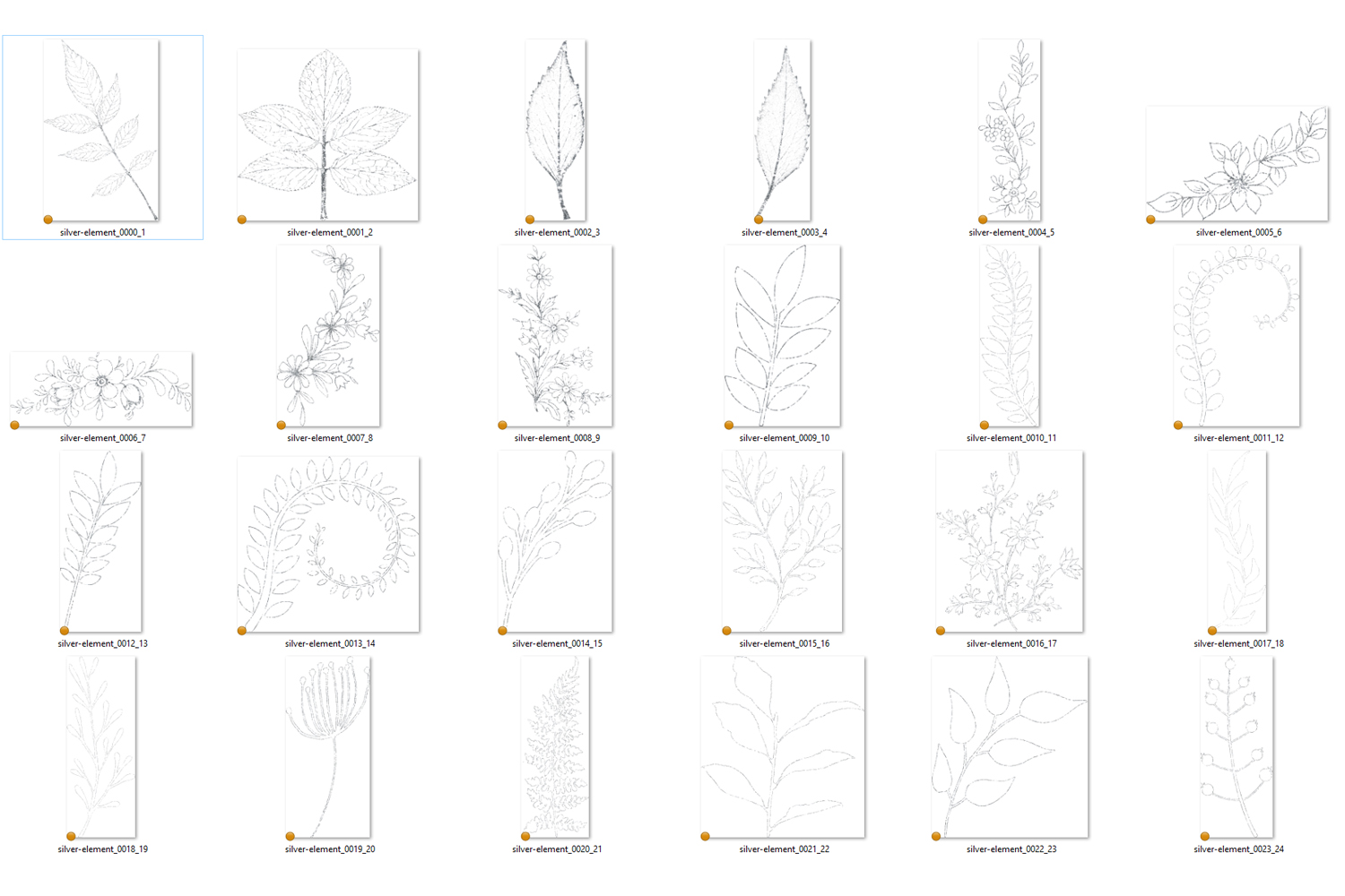 Silver Botanical Outline Elements