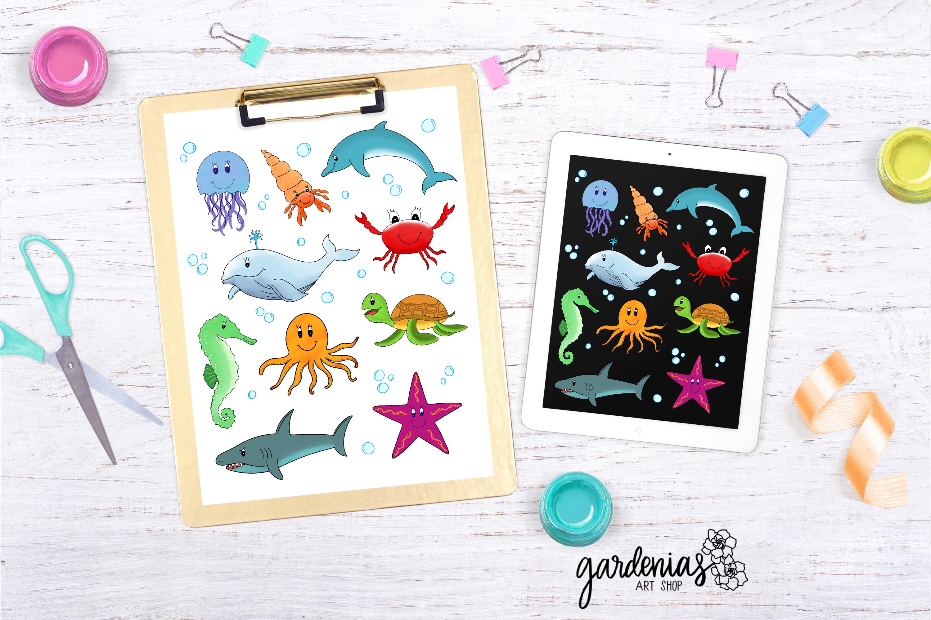 Sea Animals Sticker Set PNG | Ocean Animals Print and Cut (299728 ...