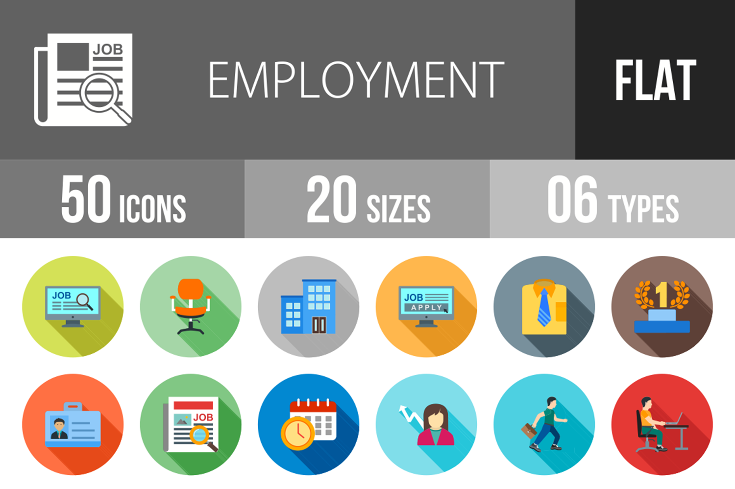 50 Employment Flat Long Shadow Icons (207830) | Icons | Design Bundles