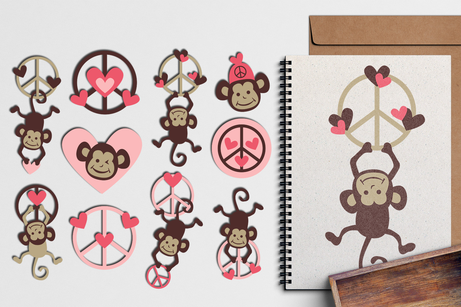 Peace Monkey Clip Art Illustrations Bundle (82681) | Illustrations ...