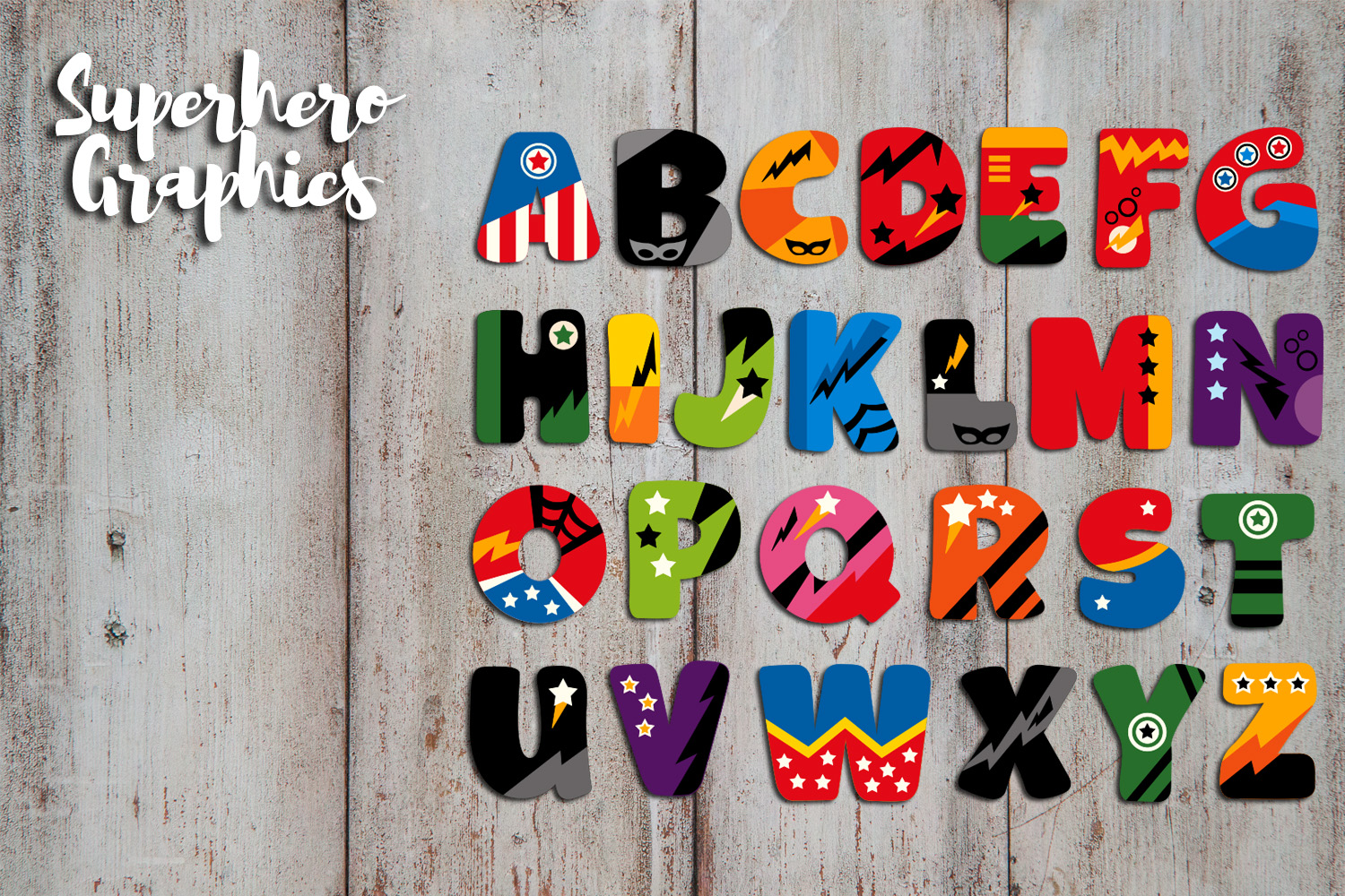 Alphabet Superhero Illustrations (75279) | Illustrations | Design Bundles
