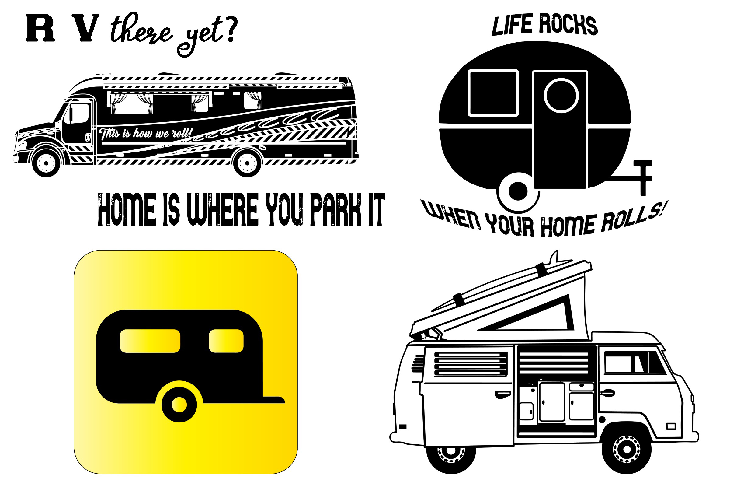 RV Campers, Trailers & Word Art AI EPS PNG