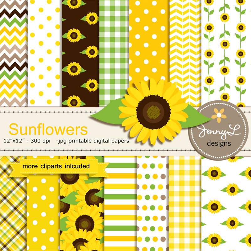 Sunflower Digital papers and Clipart, for Birthday, Baby Shower ...