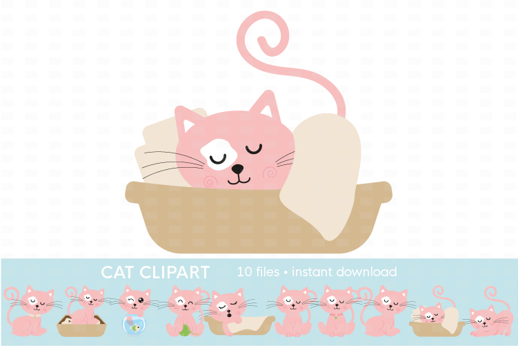 Cat clipart, cat clip art printable, cute pink cat clip art (254571 ...