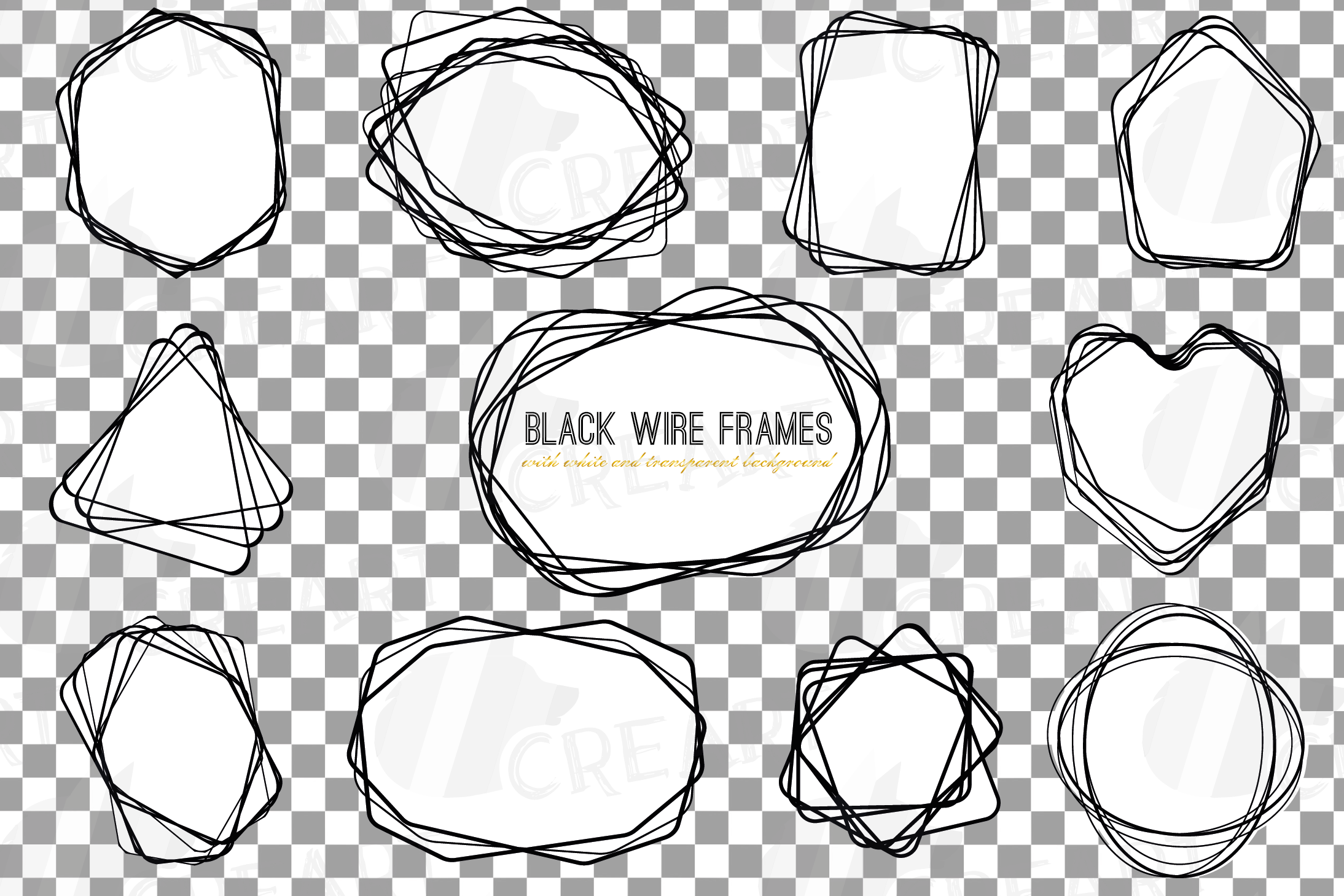 Black wire frames, lineal frames clip art, wedding invite (216823 ...