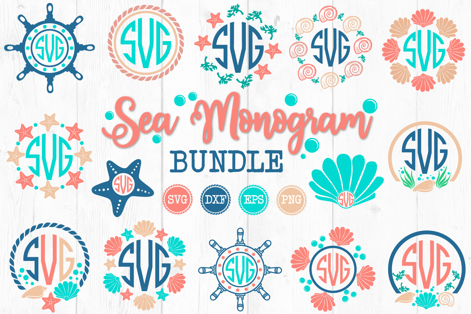 Sea Monogram Bundle, Sea Shells Monogram, Ocean Monogram