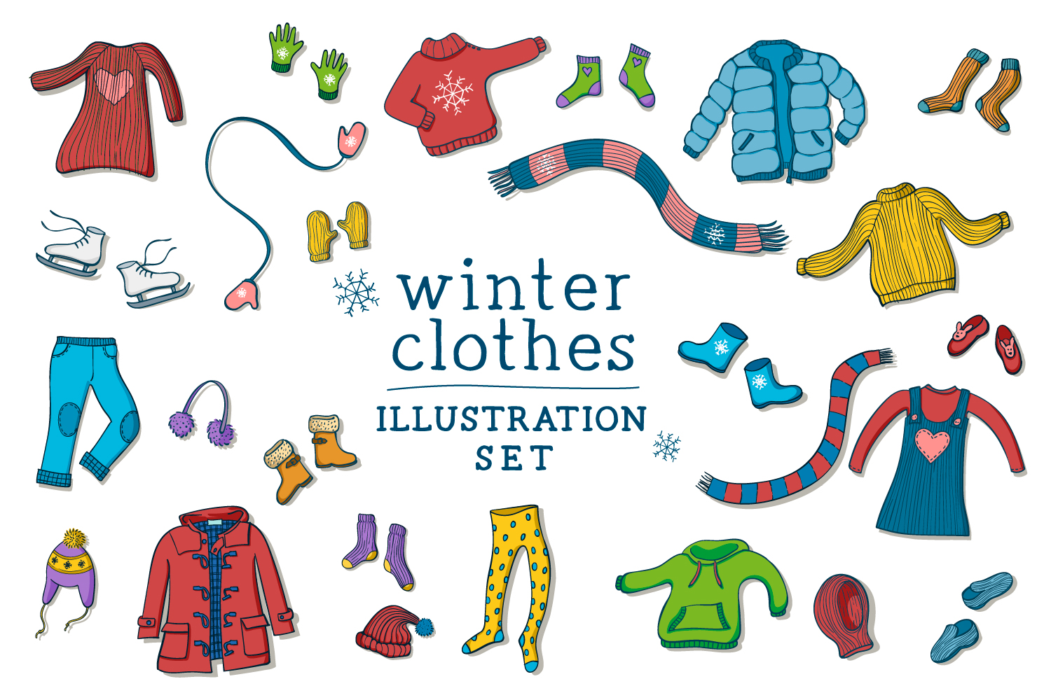 Winter clothes illustration set by Lara | Design Bundles