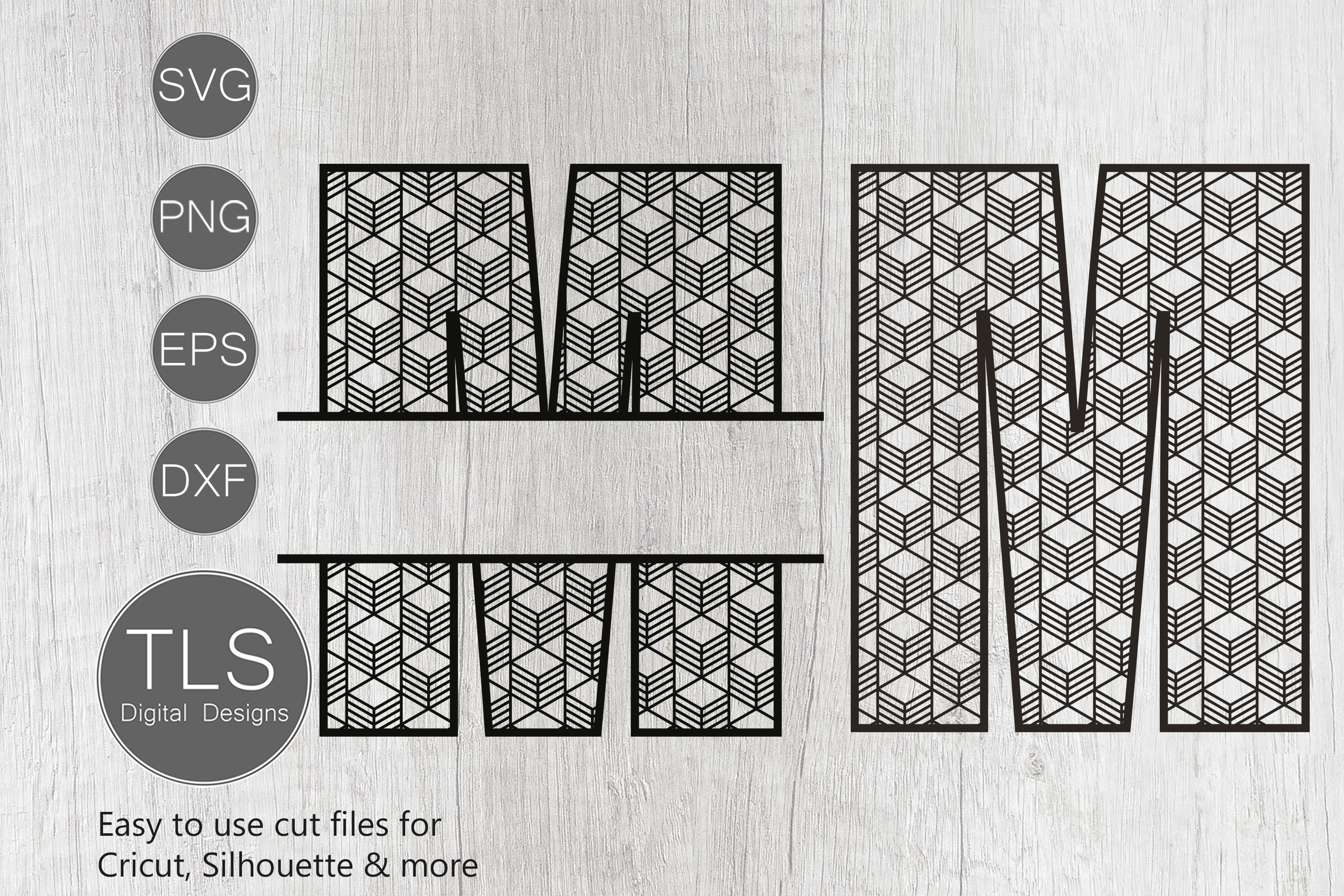 Split monogram letter M SVG, Geometric Letter M SVG