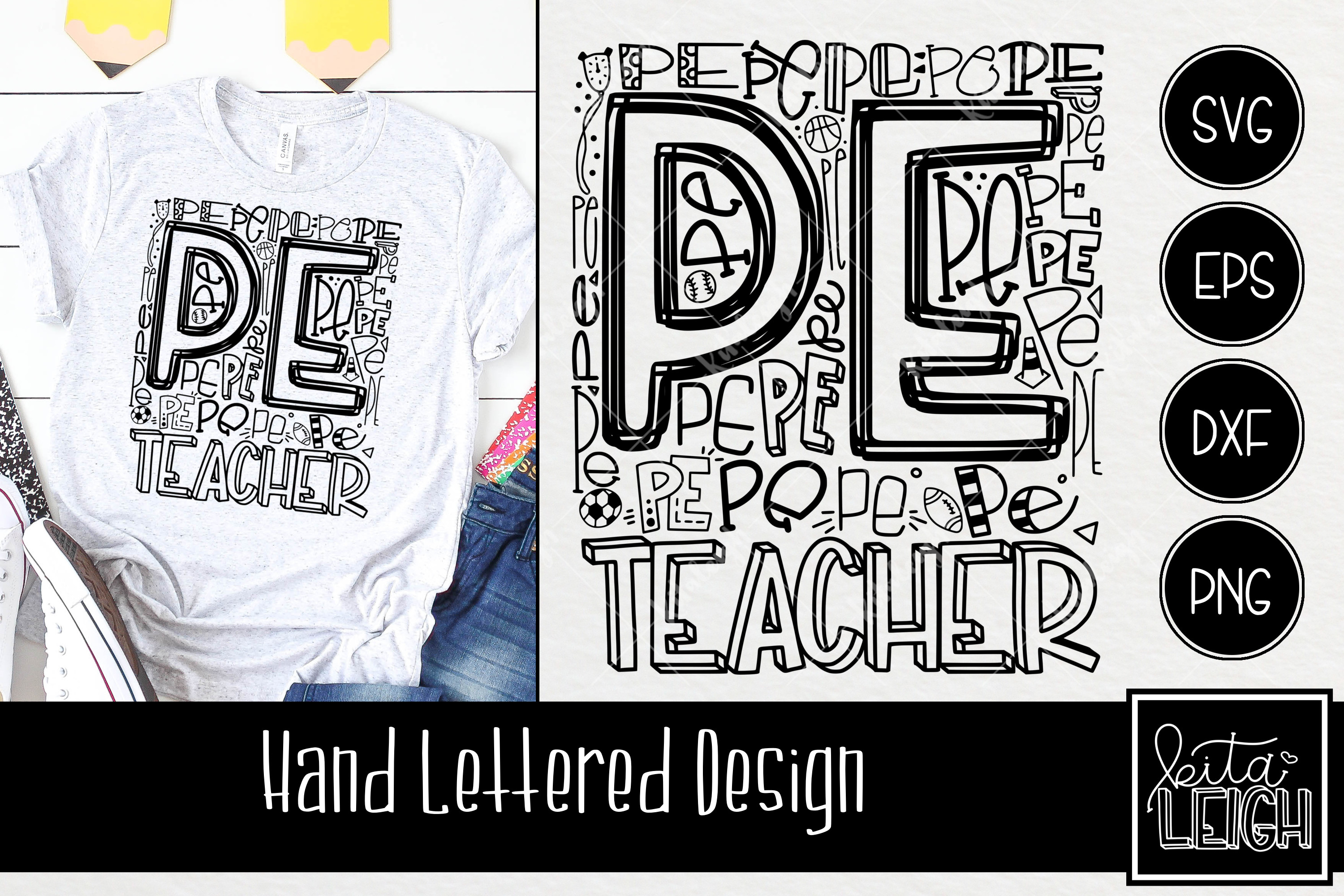 PE Physical Education Teacher Typography